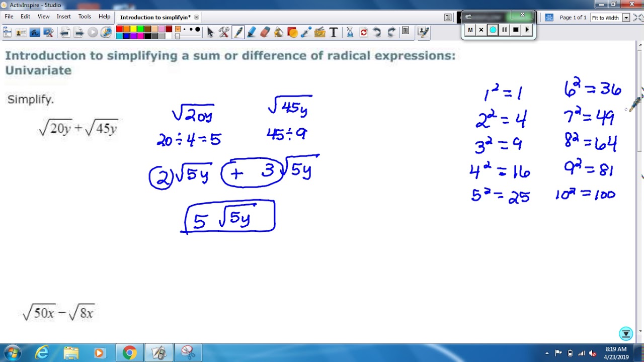 Introduction To Simplifying A Sum Or Difference Of Radical Expressions