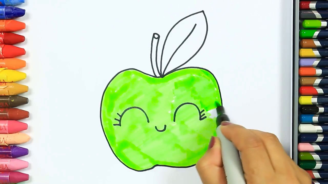 How to draw Green Apple Face Colors Drawing and Painting How to color ...