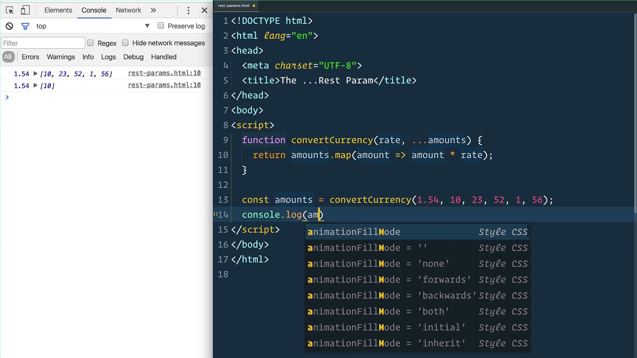 [ES6] - Spread and Rest - The rest param in Functions and destructuring - YouTube