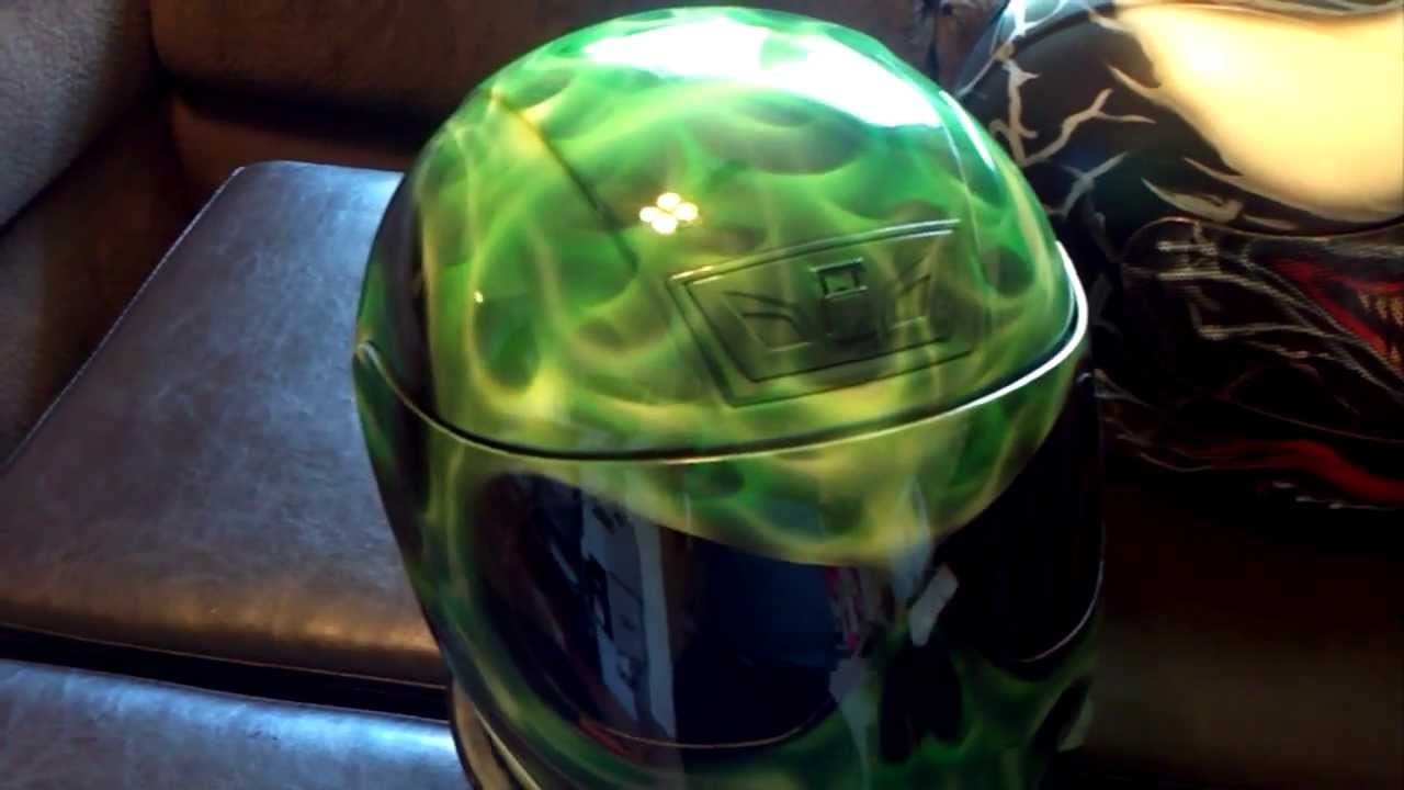 Custom Painted True Fire Green Helmet - YouTube
