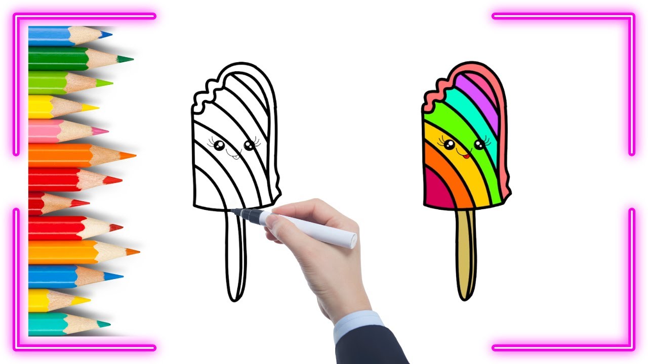 Drawing Rainbow Ice Cream - How to Draw and Colour a Popsicle for Kids ...
