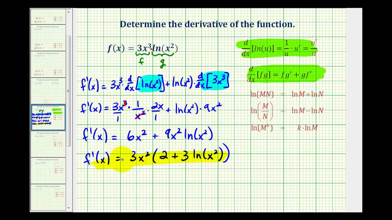 Ex 5 Derivatives Of The Natural Log Function With The Product Rule