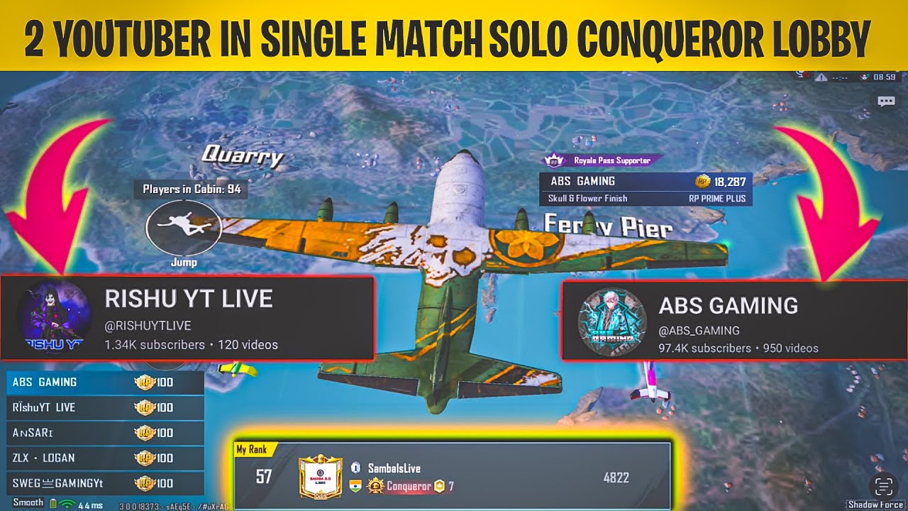 2 YOUTUBER IN SINGLE MATCH SOLO CONQUEROR LOBBY | SOLO CONQUEROR PUSH ...