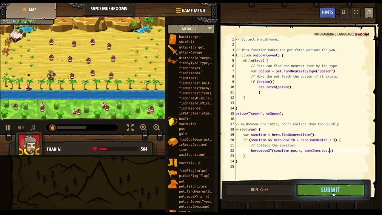 CodeCombat - Sand Mushrooms - JavaScript - YouTube