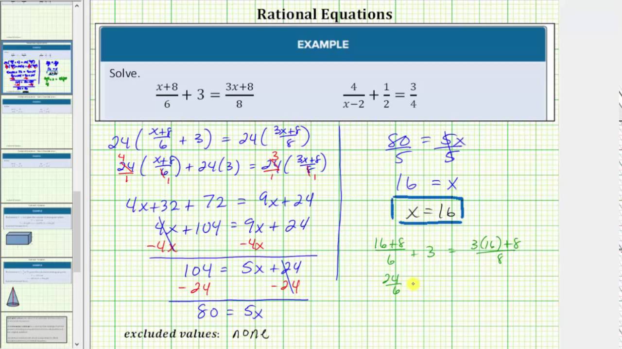 Solve Basic Rational Equations YouTube