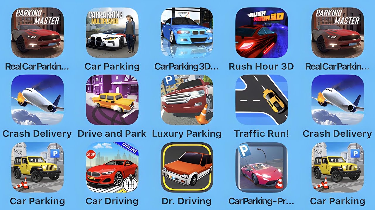 Real Car Parking, Car Parking, Car Parking 3D, Rush Hour 3D, Crash ...