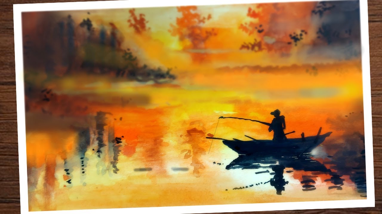 how to Draw foggy scenery | Fishing Scenery Drawing | Drawing with ...