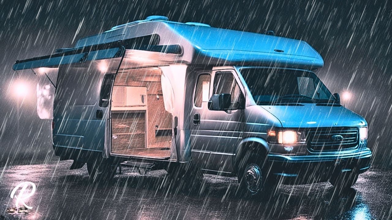 Heavy Rain Falling On A Coverted Camper Minivan Roof in Rainforest Solo ...