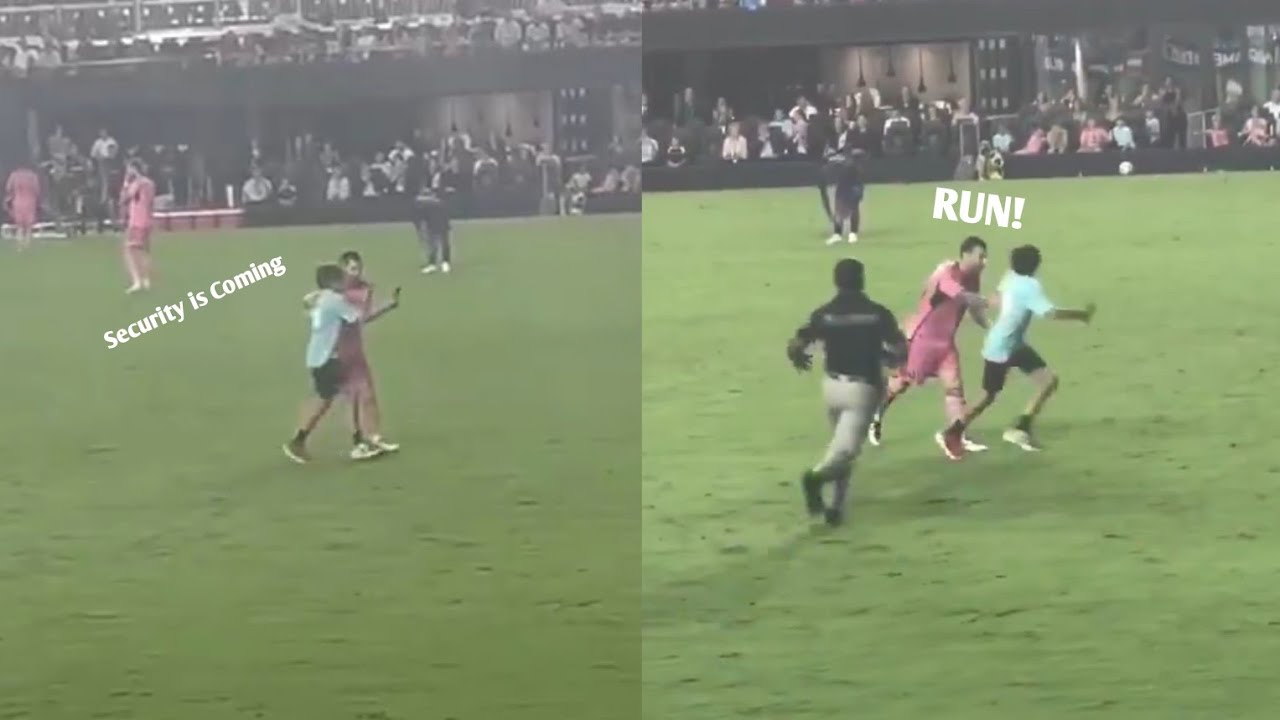 MESSI Tells Pitch Invader to RUN as Security came to Catch Him During ...