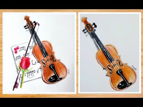 How to Draw a Violin | Step by Step in Coloured Pencil | Musical ...