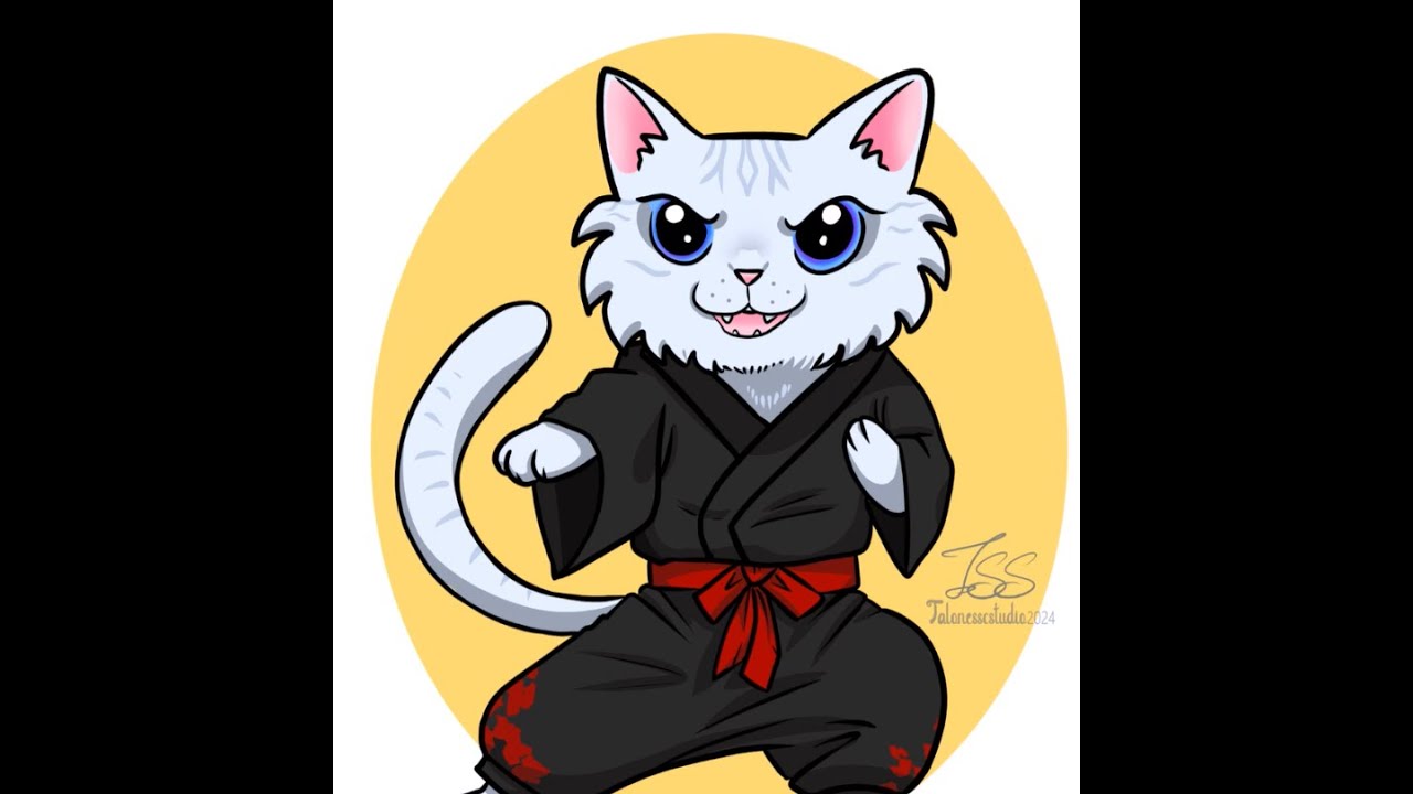Cute karate cat: Digital art speed paint time laps: Kata cat. Cartoon ...
