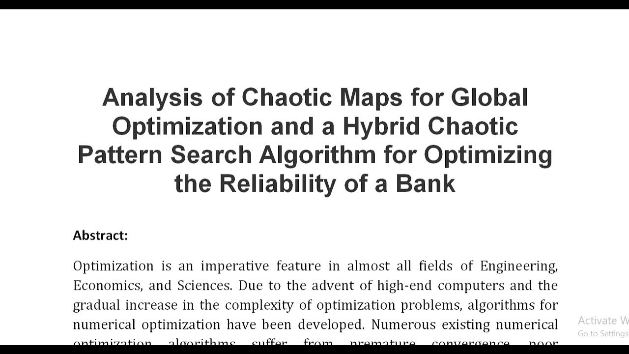 Analysis of Chaotic Maps for Global Optimization and a Hybrid Chaotic Pattern Search Algorithm ...