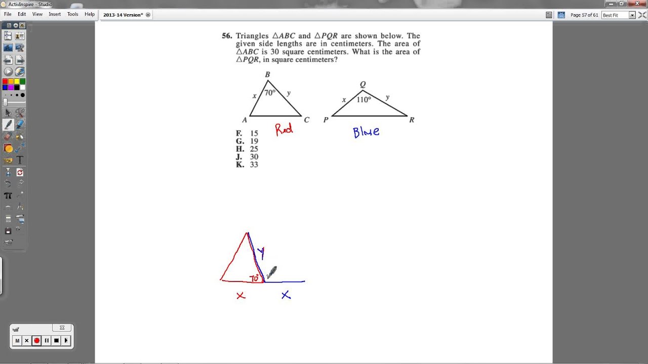 ACT Question #56 - Areas of Triangles with Algebraic Values - YouTube