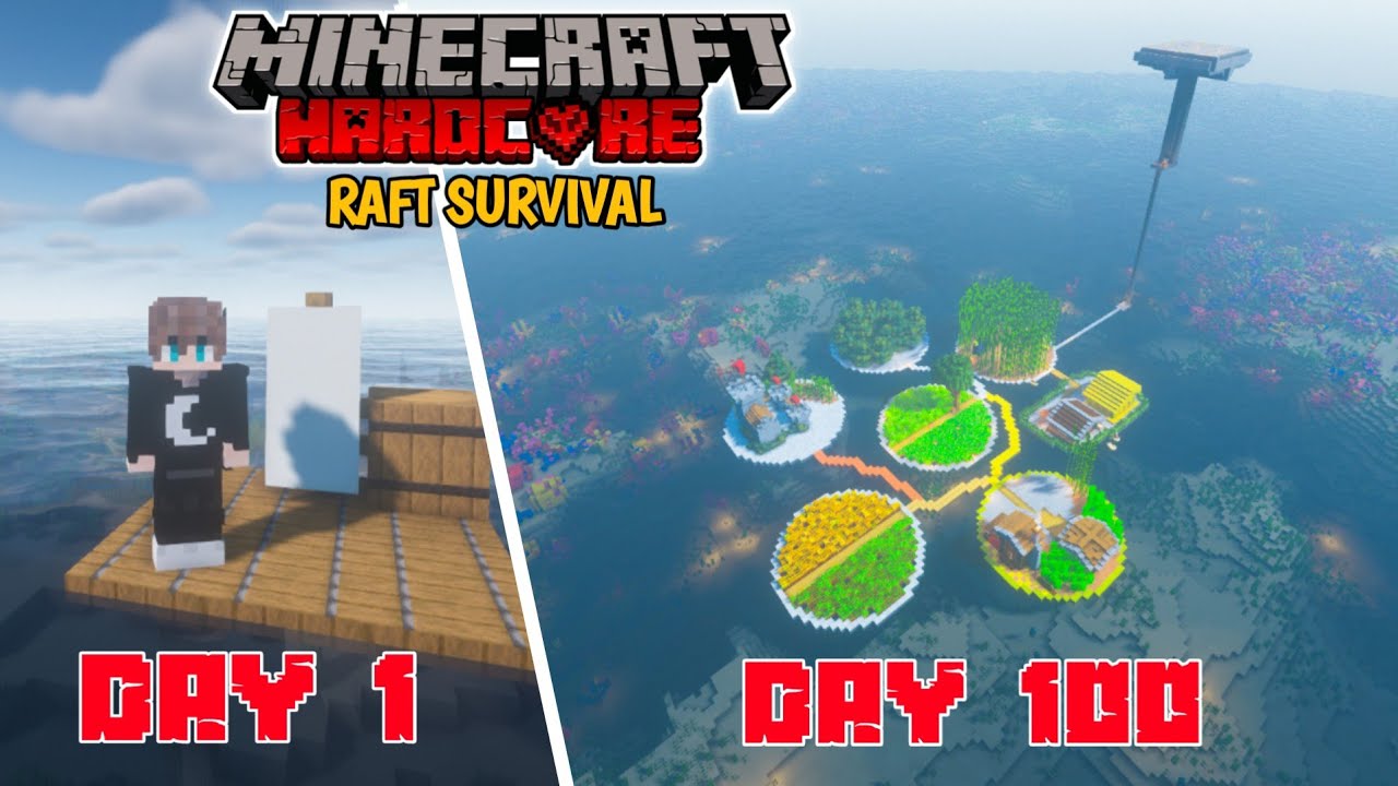 I Survived 100 Days on a Raft in Minecraft Hardcore 1.20 - YouTube
