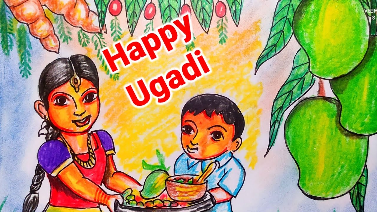 How to draw Ugadi festival of Andra Pradesh / step by step tutorial ...