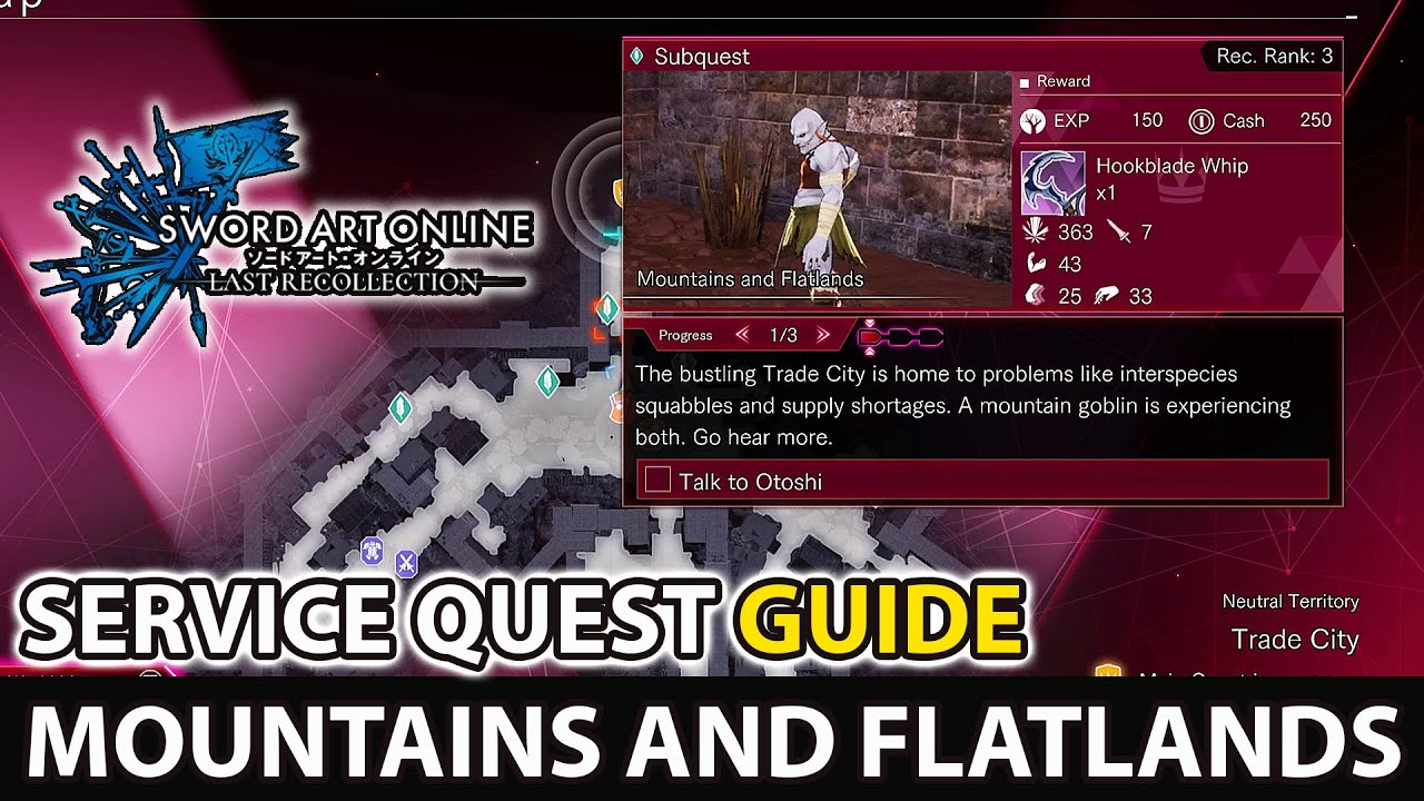 Sword Art Online: Last Recollection - Service Quest (Mountains And Flatlands) Guide - YouTube