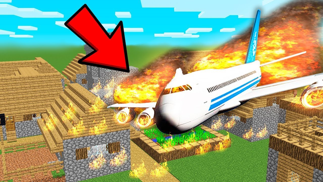 This plane is going to crash and destroy this village in minecraft ...