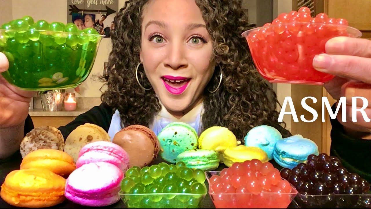 ASMR MACARONS AND POPPING BOBA| REAL EATING SOUNDS| *soft chewing ...