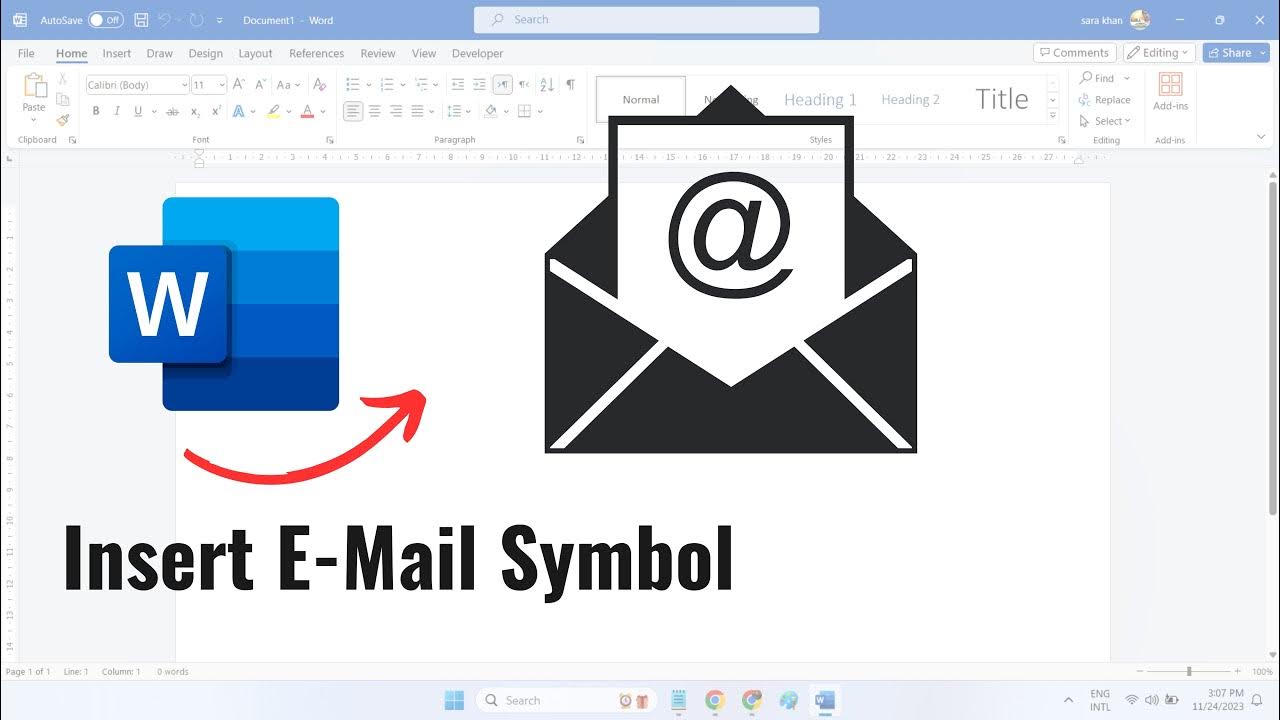 How to insert E mail symbol in Word - YouTube