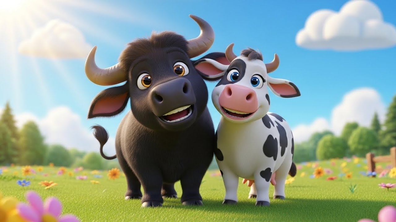 The Buffalo and the Cow’s Sunny Farm Adventure 🌞🐃🐄 | Kids Story & Poem ...