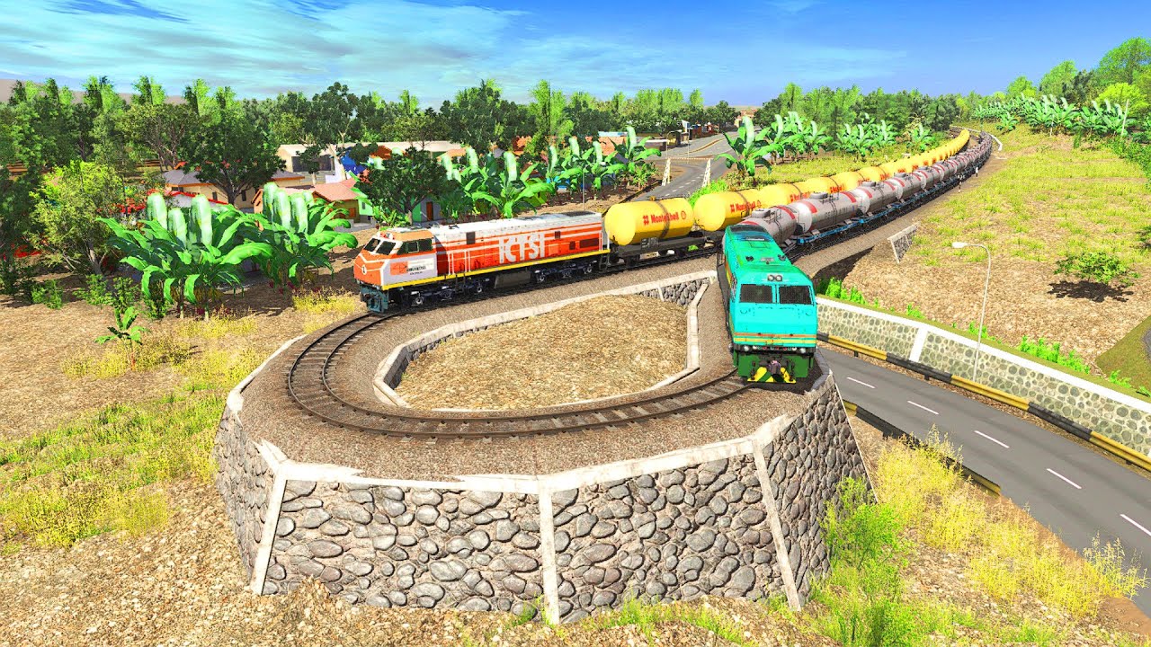 2 COLORFUL TRAINS TURNS ON RISKY U-TURNS RAILROAD TRACK #71 | BeamNG ...
