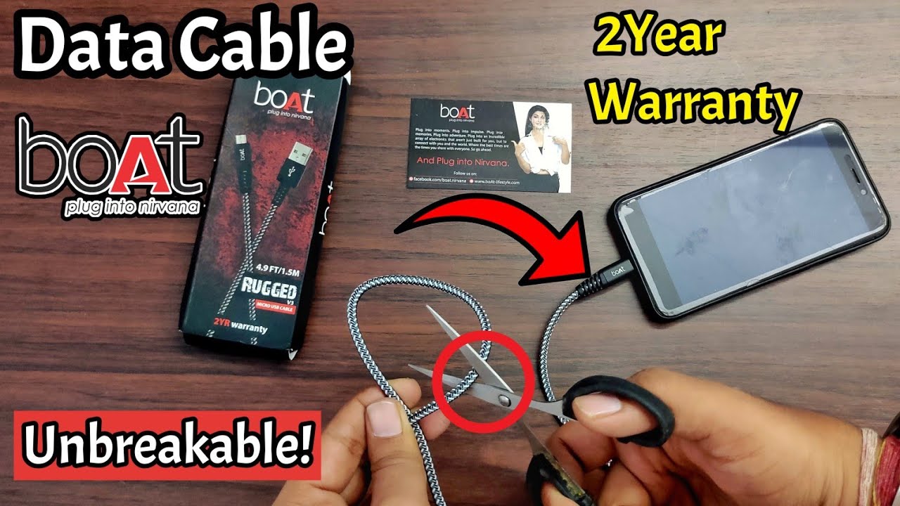 Boat Unbreakable Data Cable | Micro USB | 2year warranty | Unboxing ...