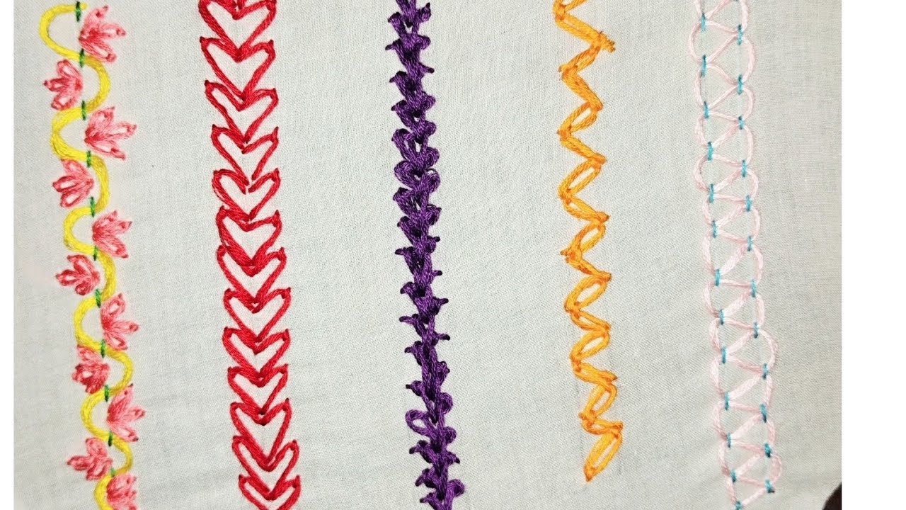 5 basic stitches border design for beginners//hand embroidery design ...