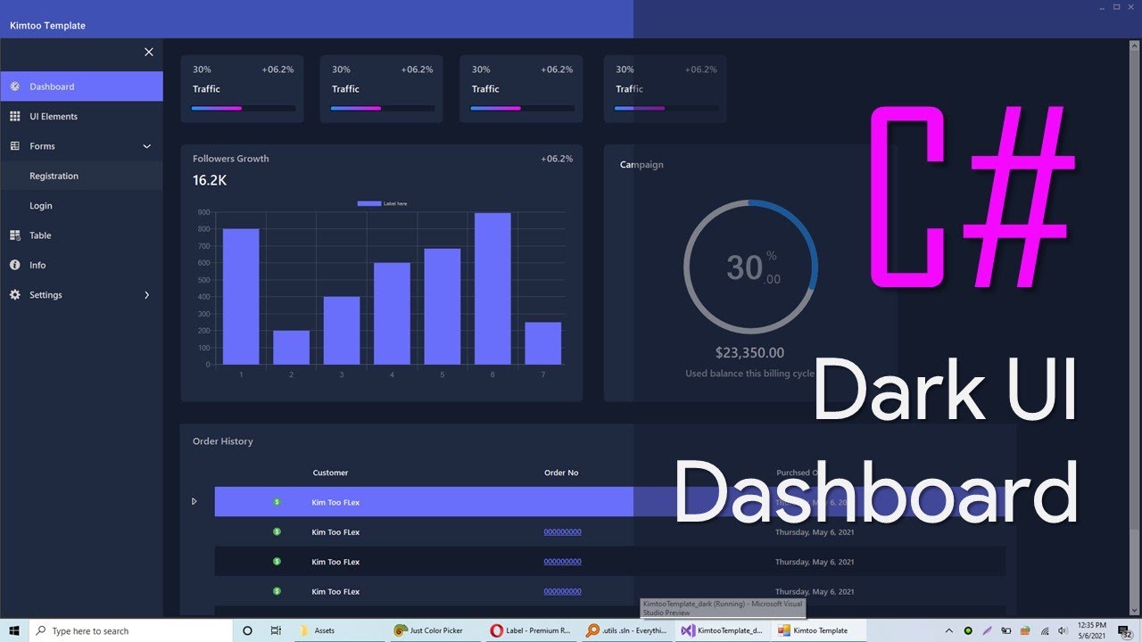 C# Modern Dark UI Dashboard Template - YouTube
