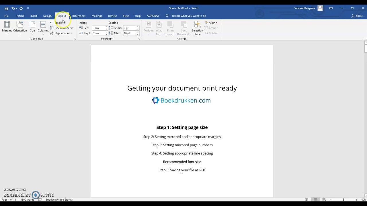Setting page size in MS Word - YouTube