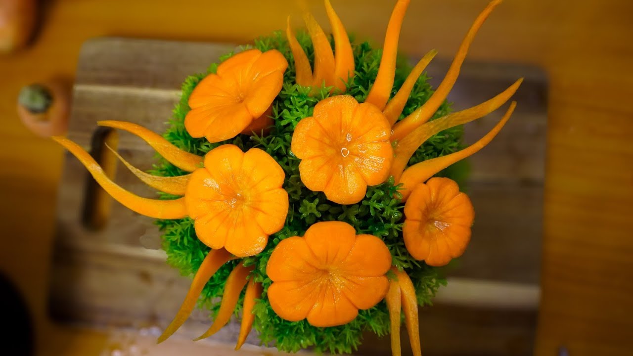 Carrot Flower Carving | simple carrot decoration #vegetablecarving ...