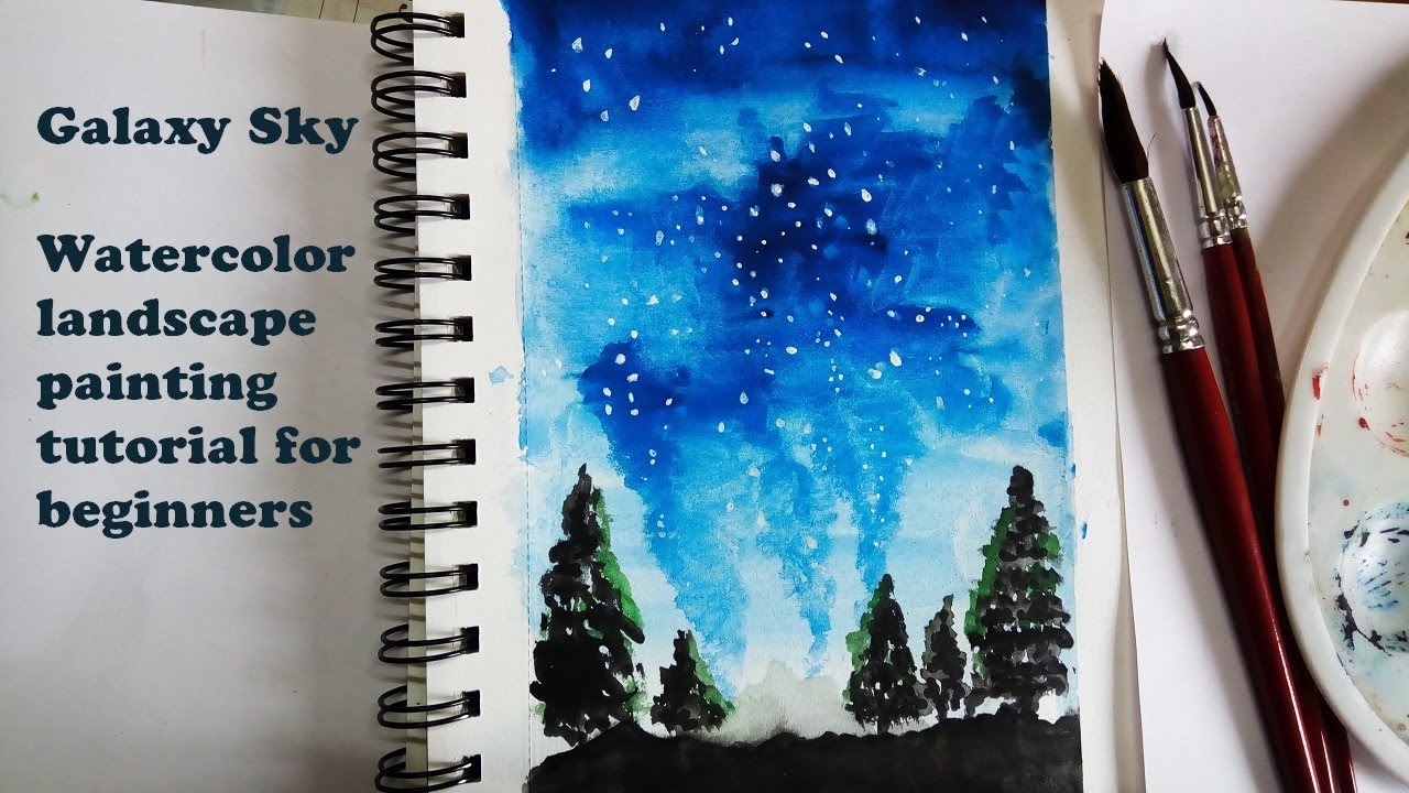 Galaxy sky watercolor painting tutorial | Simple landscape painting ...