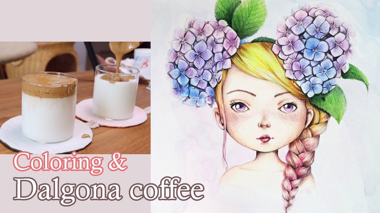 🍭💜Making Dalgona Coffee and Coloring Girl with hydrangea in Avenue ...