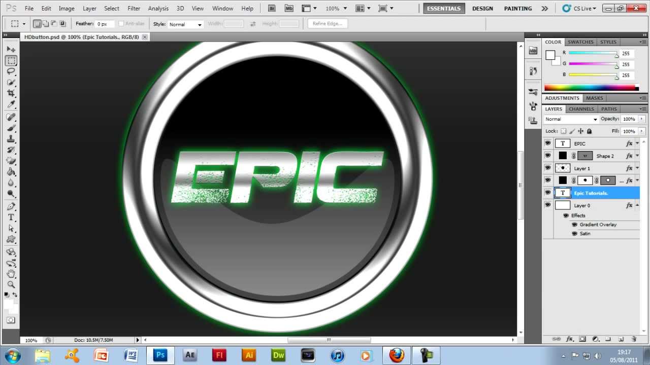 Epic Photoshop Tutorial 3 | Professional HD Metallic Button - YouTube