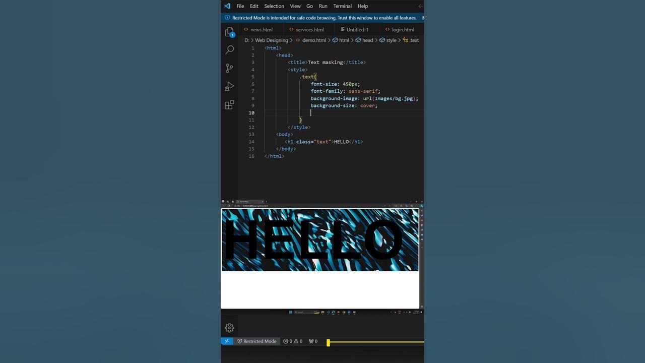 Text Masking Using Htmland Css Htmlcssjavascripttutorial Htmltutorial Htmlcss Coding 