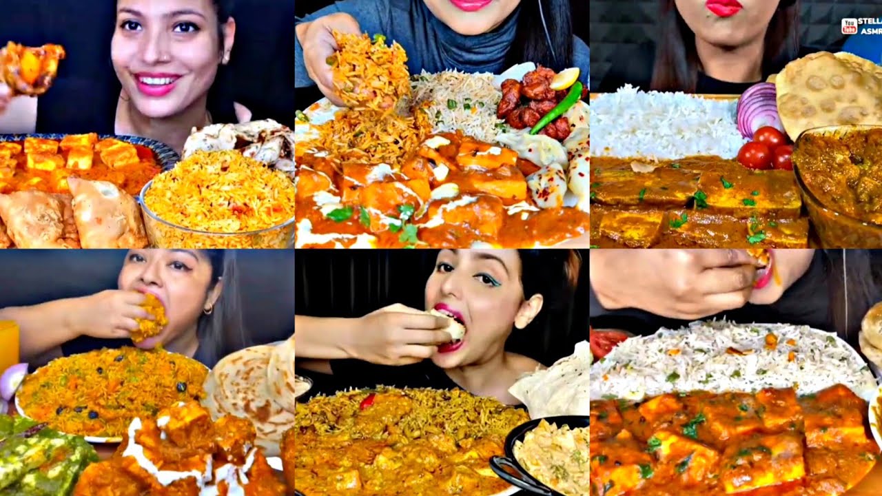 ASMR EATING BUTTER PANEER MASALA, CHOLE BHATURE, SAMOSA | BEST INDIAN ...
