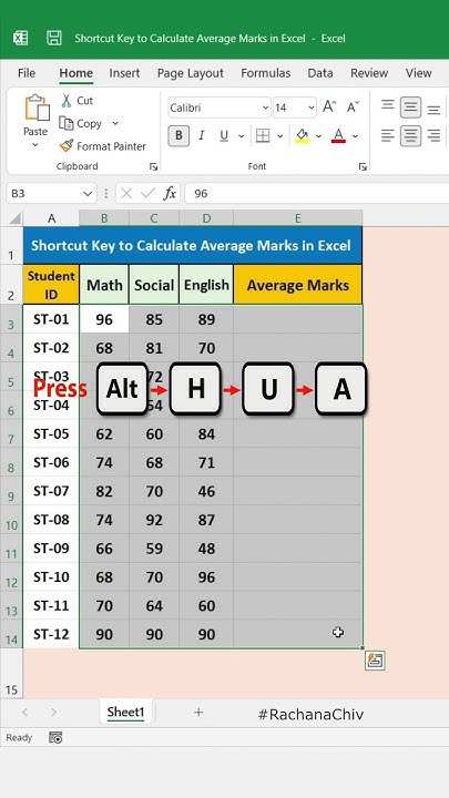 Shortcut key to calculate average marks in Excel #short #excel #excelbasic - YouTube
