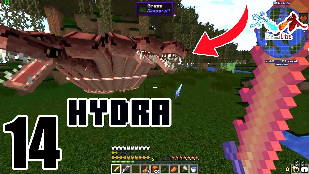Minecraft Ice and Fire # 14 ប្រយុទ្ធជាមួយនាគក្បាលប្រាំបី Hydra - YouTube