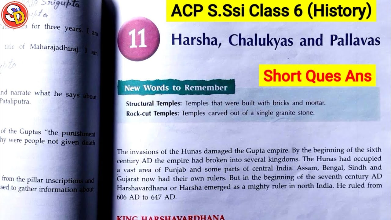 Harsha, Chalukyas and Pallavas 11 S.sci (His) Class 6 Short Ques Saraswati Shishu Vidya Mandir ...