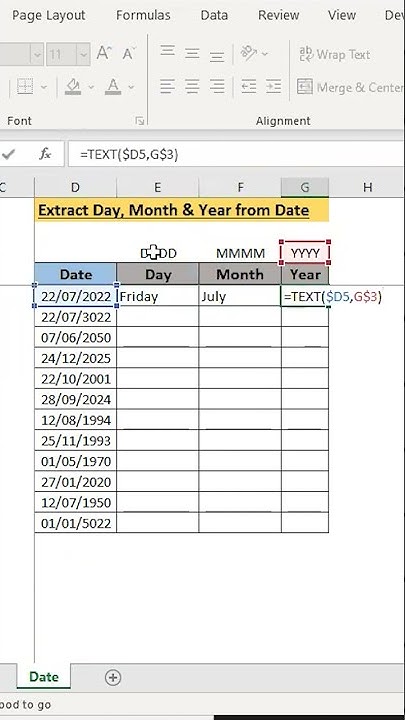 How to Extract Day, Month and Year from Date in Excel | MS Excel | #shorts - YouTube