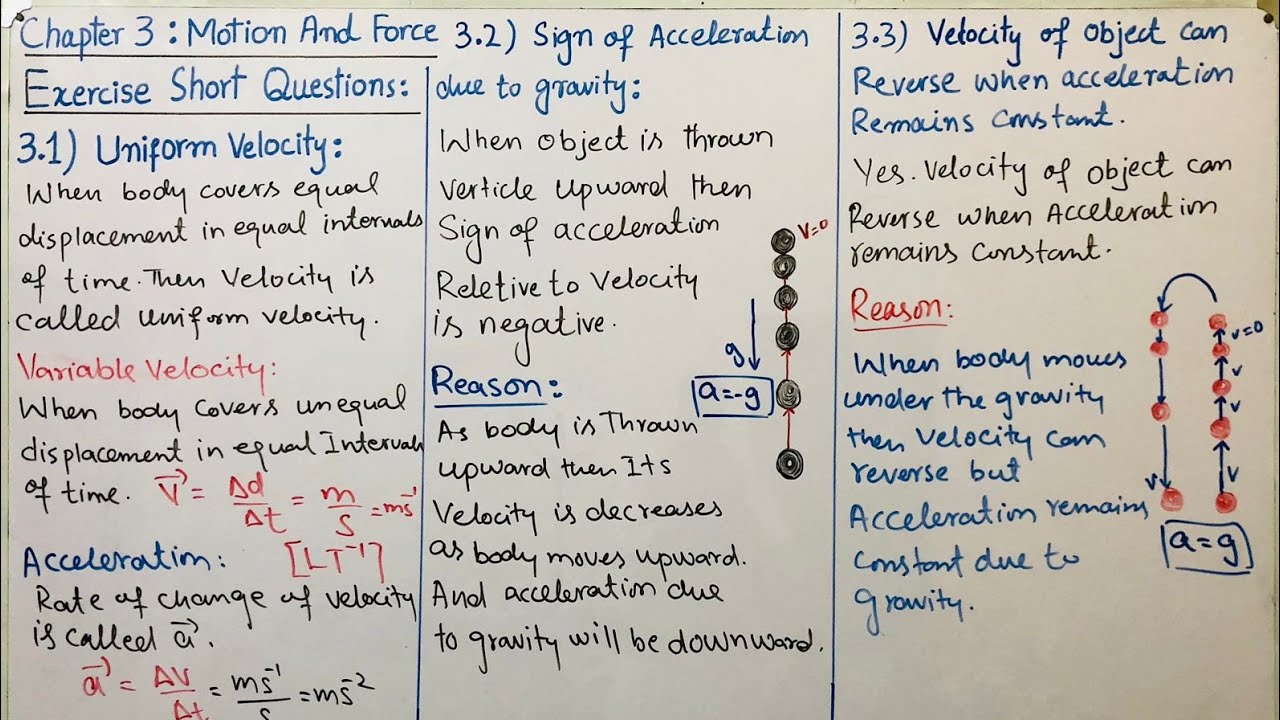 Exercise Short Questions 3.1 to 3.6 | Motion and Force | Chapter 3 ...