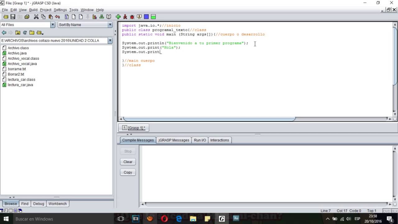 02 APRENDIENDO A PROGRAMAR EN JGRASP: IMPRESIONES O TEXTOS POR JHM 2016 ...