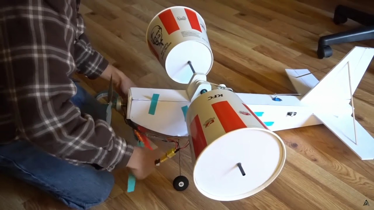 This airplane flies on KFC chicken buckets - YouTube