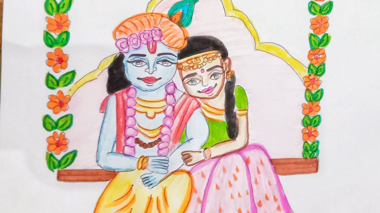 Krishna ️radha in jhula drawing 🌺||#radhakrishna #krishna #viral - YouTube