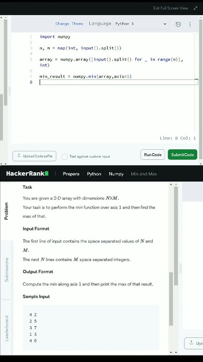 Hackerrank || Python || Numpy || Min and Max #codingchallenge #codingsolutions - YouTube