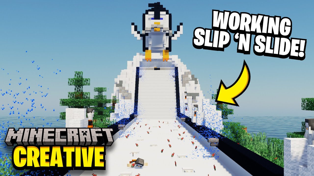 I Built A Working PENGUIN SLIP 'N SLIDE In Minecraft! - YouTube