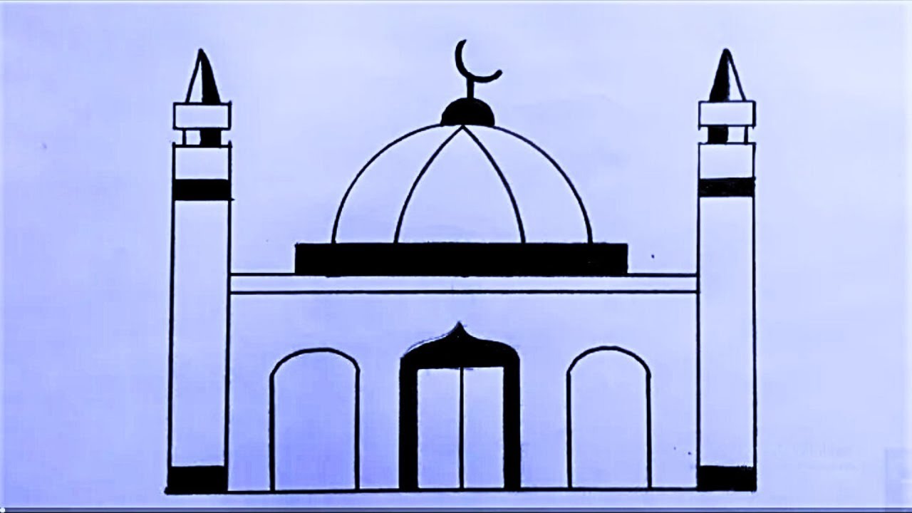 easy mosque drawing | Masjid drawing | step by step | drawing tutorial ...