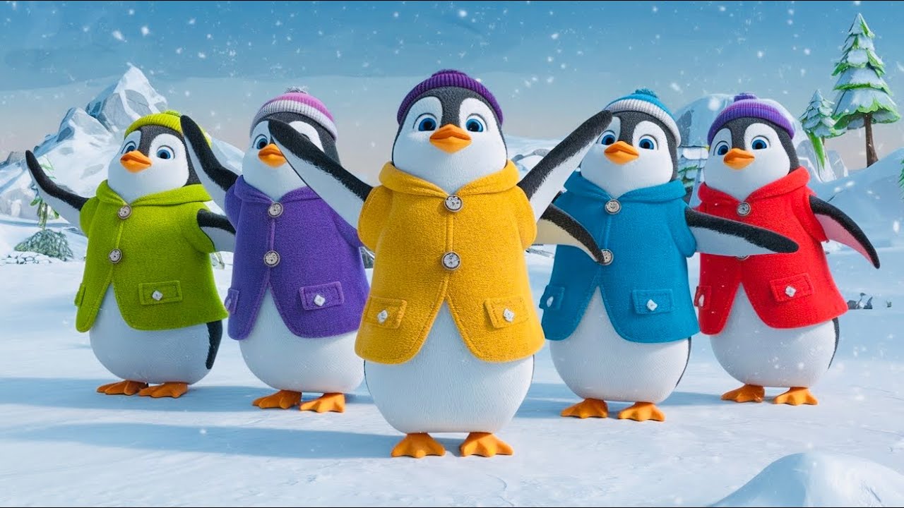 🐧 Five Little Penguins | Fun Kids Song & Nursery Rhyme 🎶 | Penguin ...