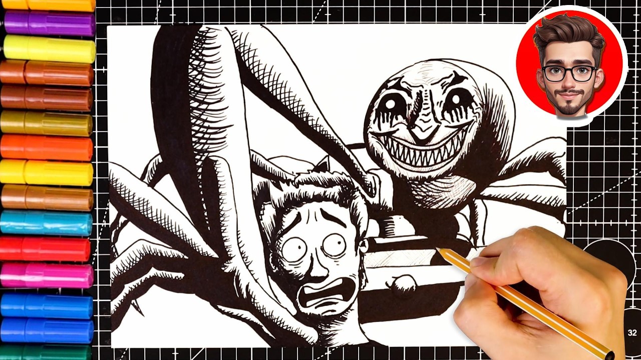 How to draw Thomas the Spider attacking a frightened man - YouTube