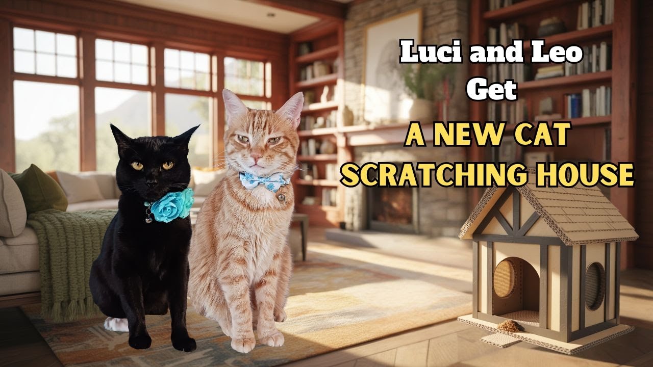 Luci and Leo Get a New Cat Scratching House - YouTube