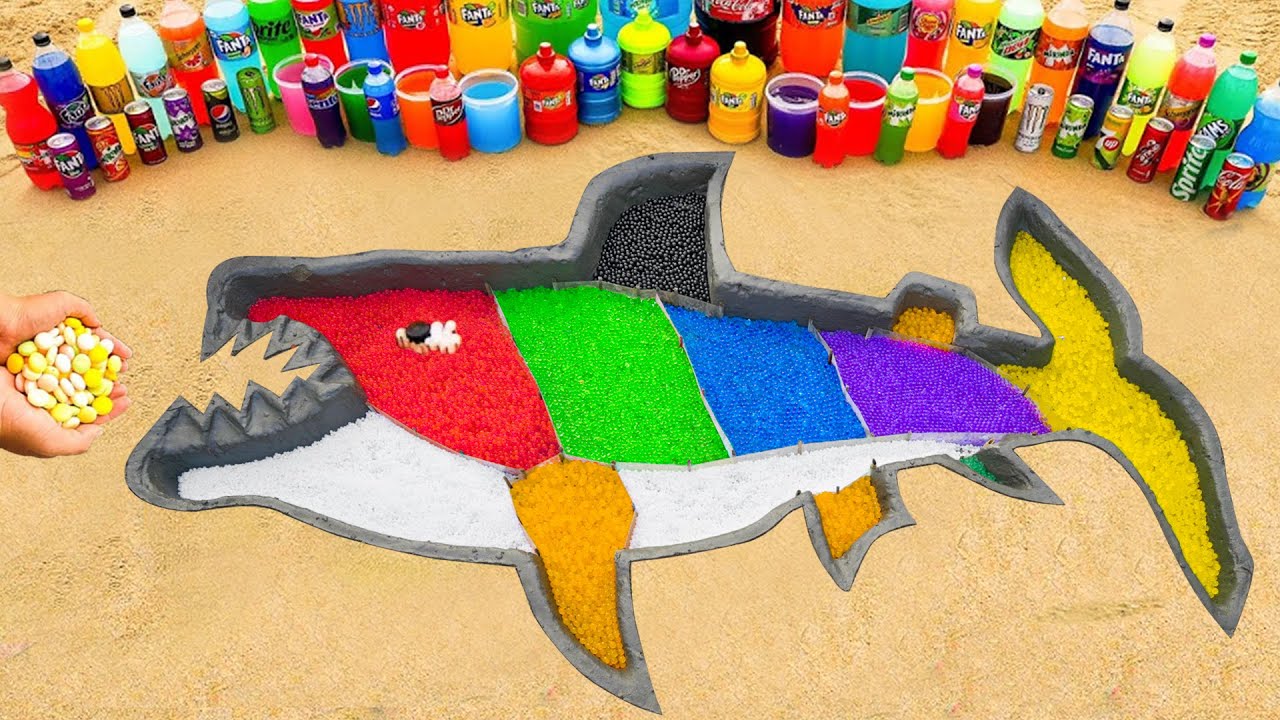 How to make Rainbow Megalodon Shark with Orbeez, Big Coca Cola & Fanta ...